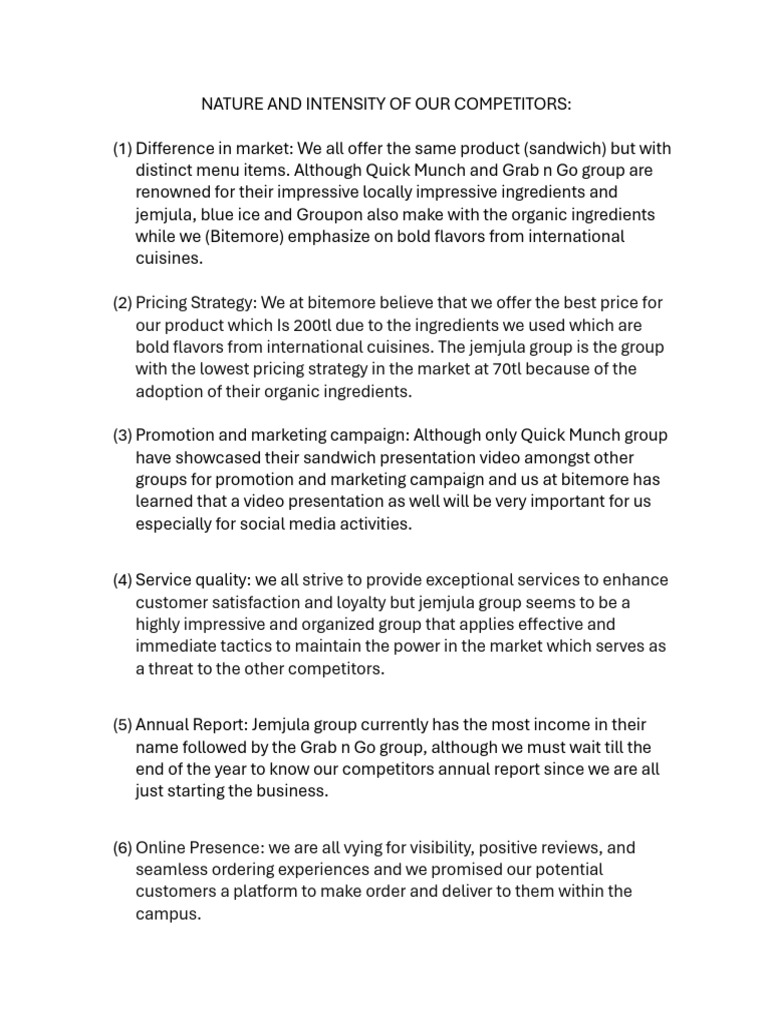 Nature and Intensity of Our Competitors | PDF