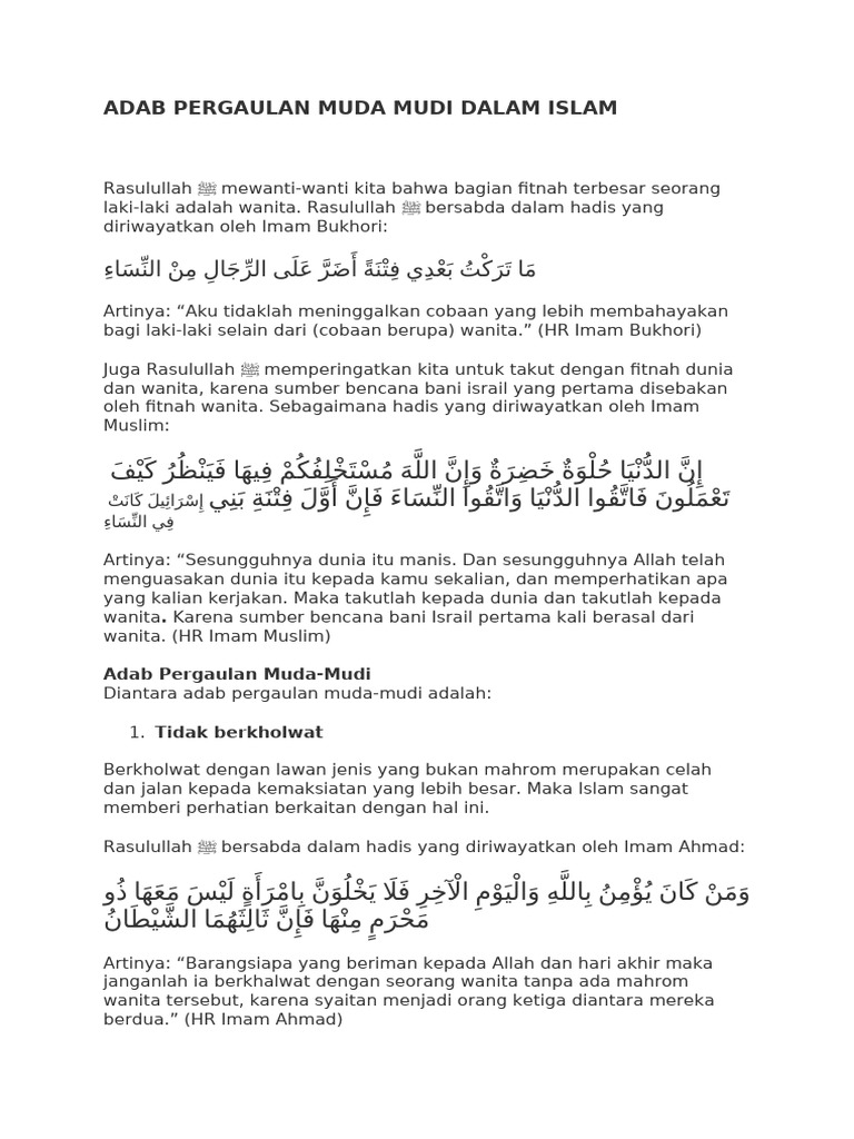 Adab Pergaulan Muda Mudi Dalam Islam | PDF