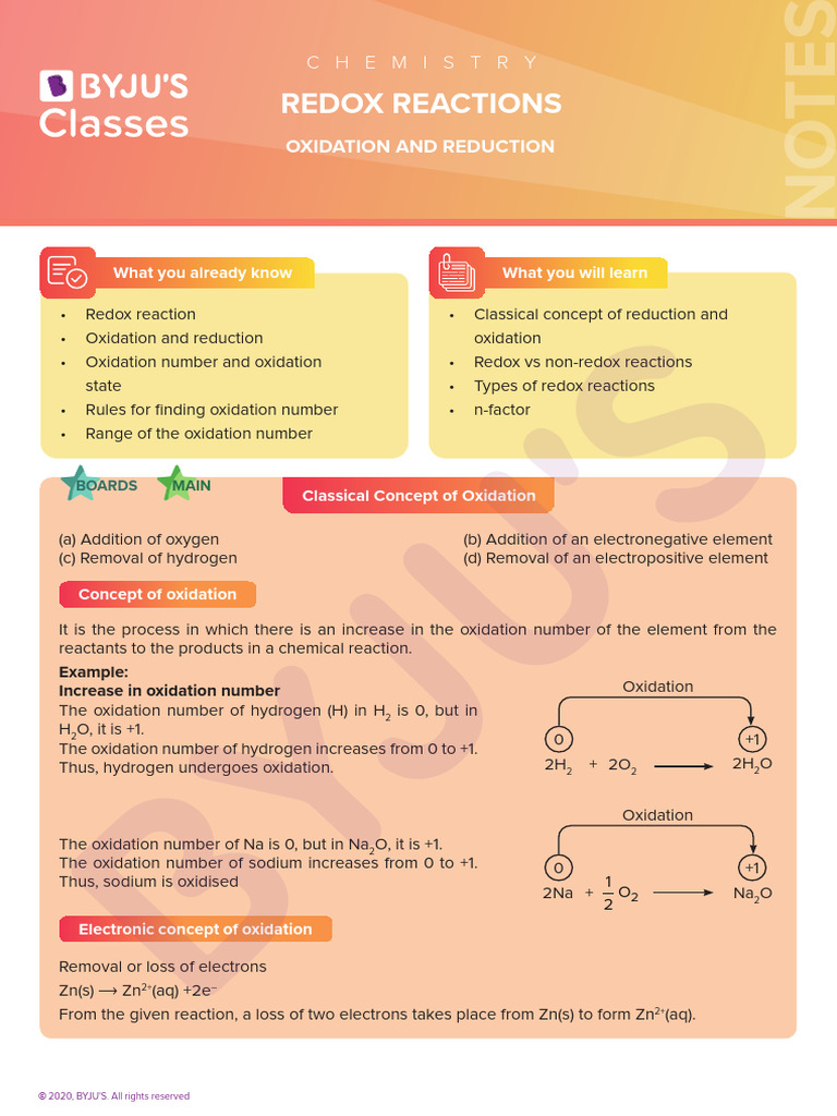 Redox Reactions: Oxidation and Reduction | PDF