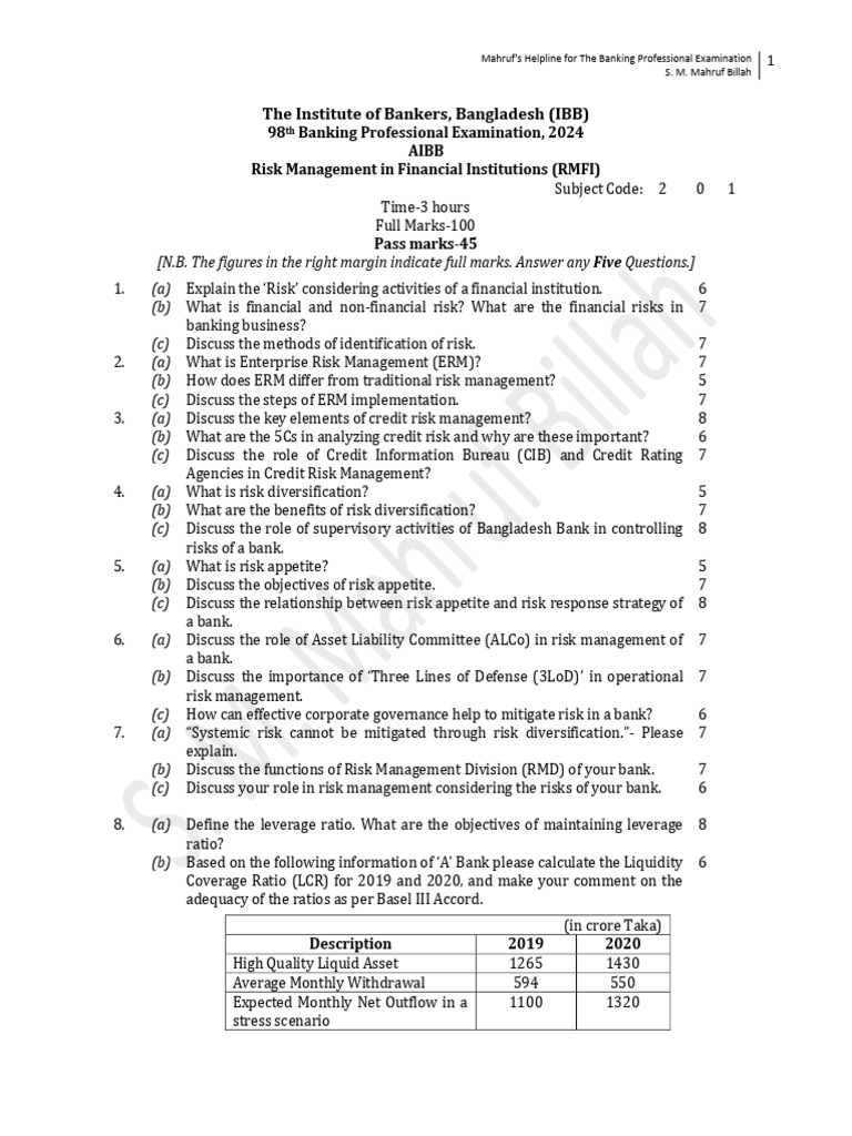 RMFI 98th Questions Solved | PDF | Financial Risk | Business