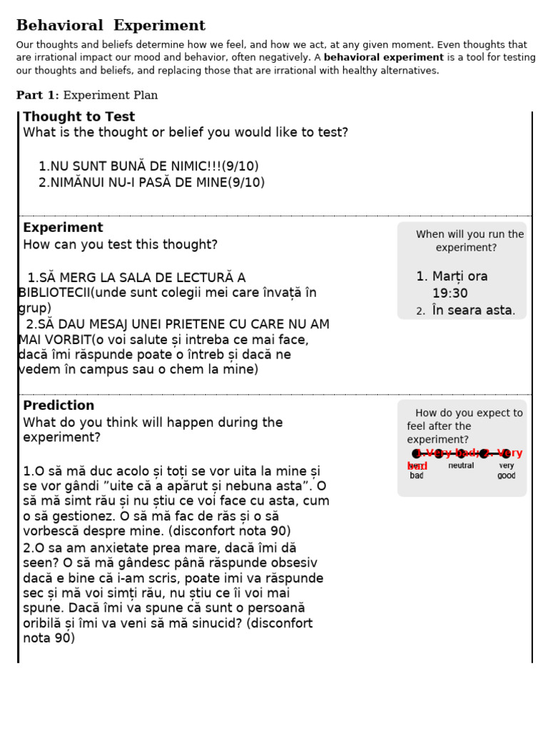 Behavioral-Experiment Caz Formare | PDF | Psychological Concepts | Self ...
