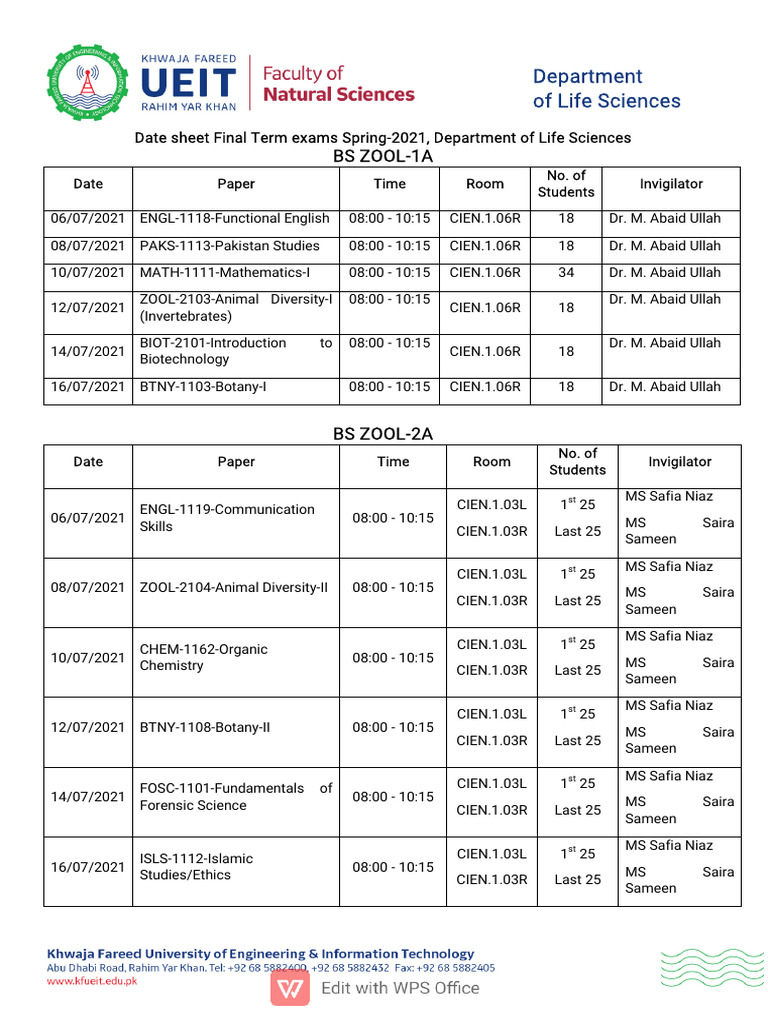 Final Date Sheet | PDF