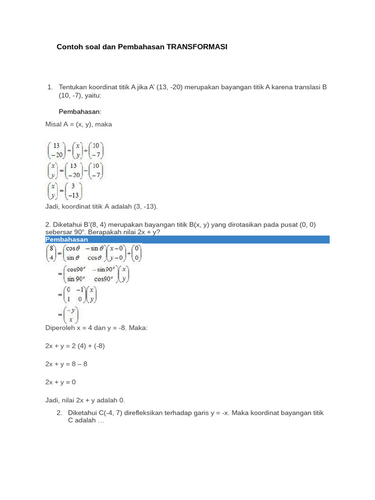 Contoh Soal Dan Pembahasan TRANSFORMASI | PDF