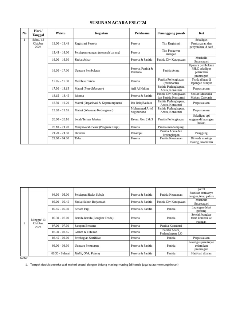 Susunan Acara FSLC 2024 | PDF