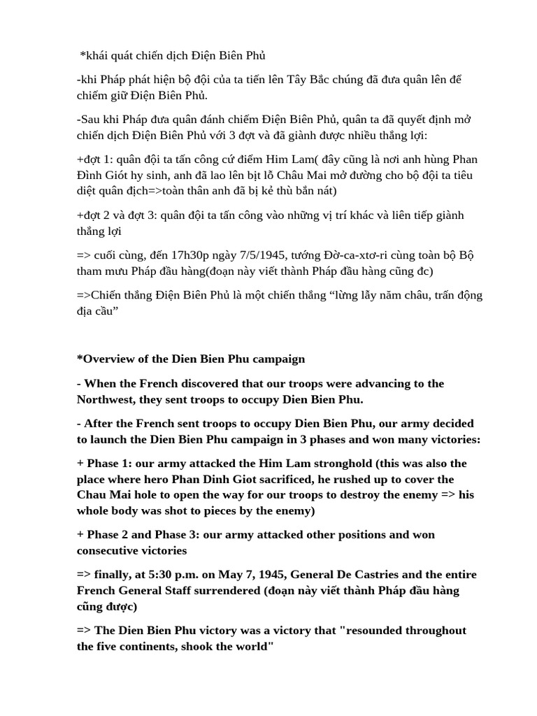 Khái Quát Chiến Dịch Điện Biên Phủ | PDF