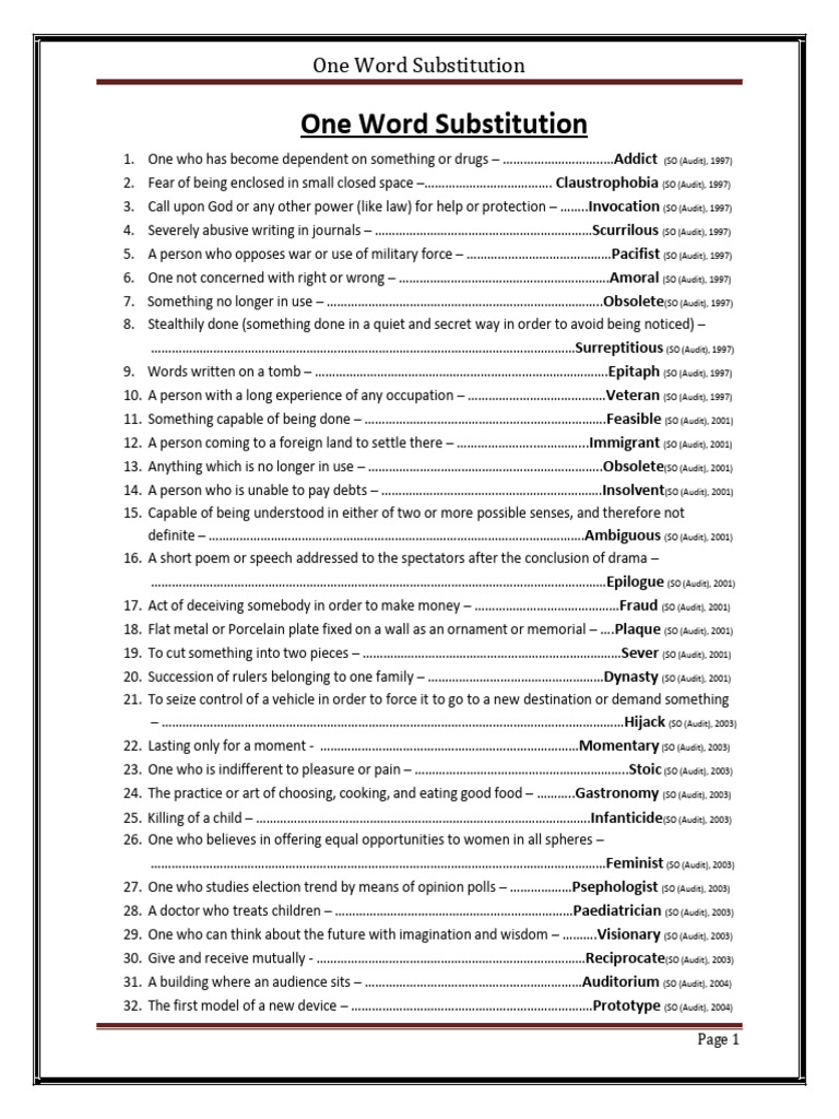 One Word Substitution | PDF
