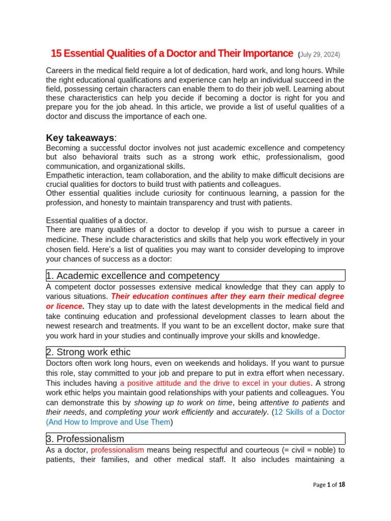 Handout-2 Final Character of Doctors We Need | PDF