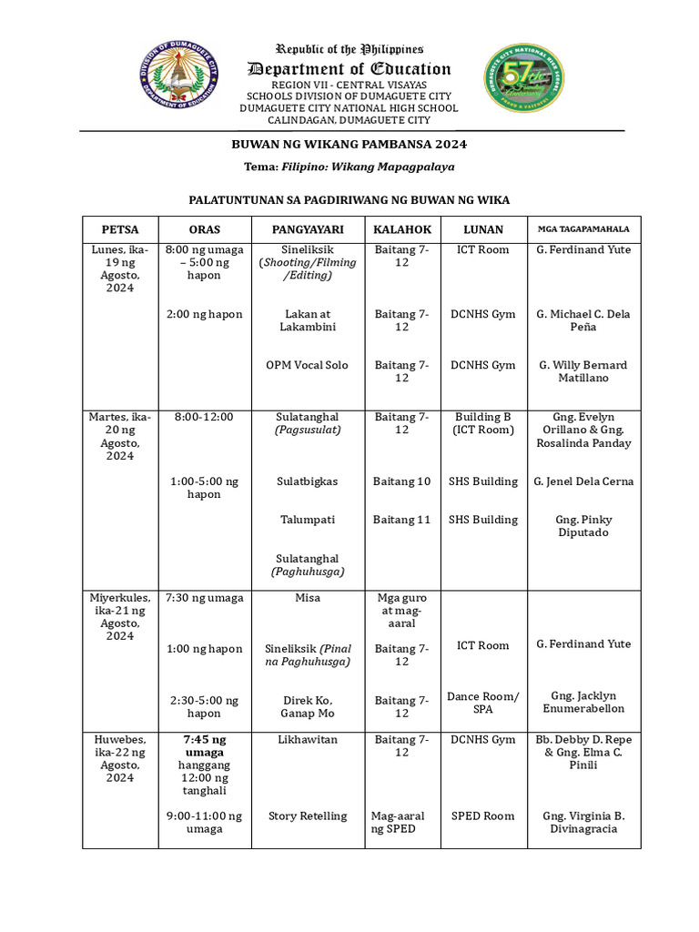 Matrix NG Buwan NG Wika (Final) | PDF | Philippines