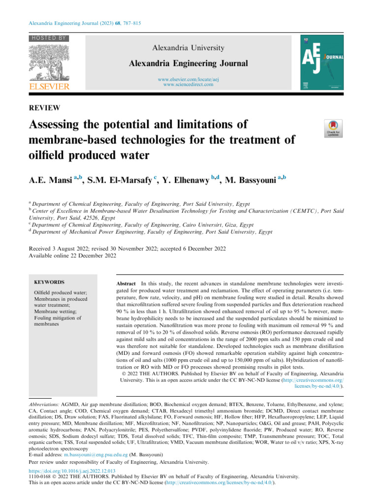 Assessing The Potential and Limitations of Membrane-Based Technologies For The Treatment of ...
