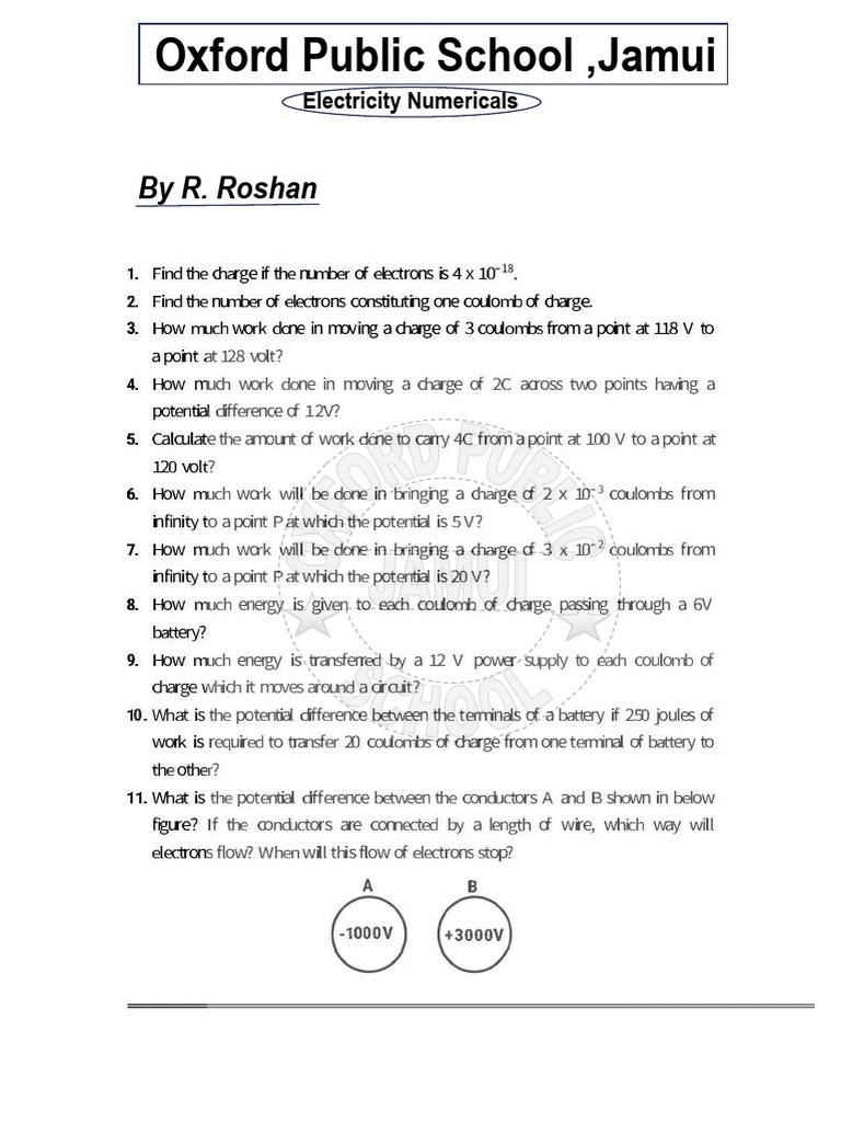 Electricity Numericals | PDF