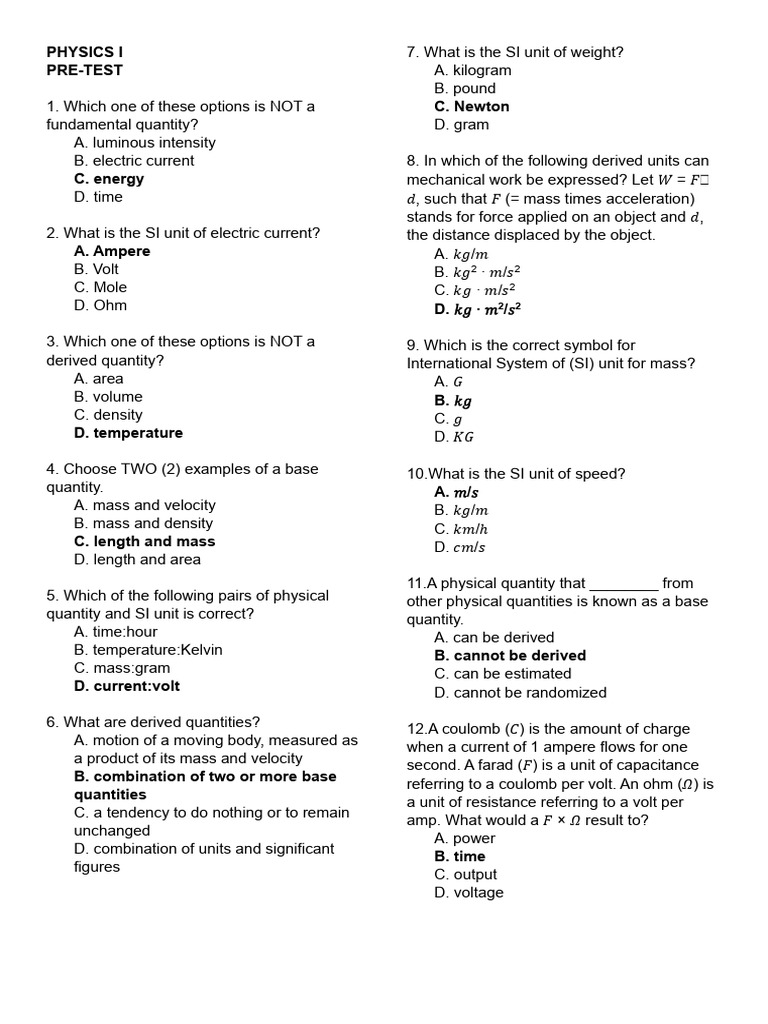 Physics I Pretests | PDF