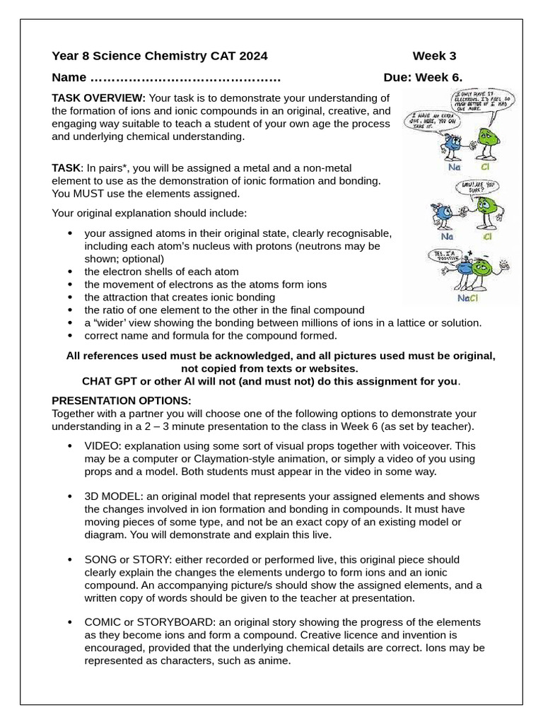2024 Y8 Chem CAT STUDENT_b | PDF