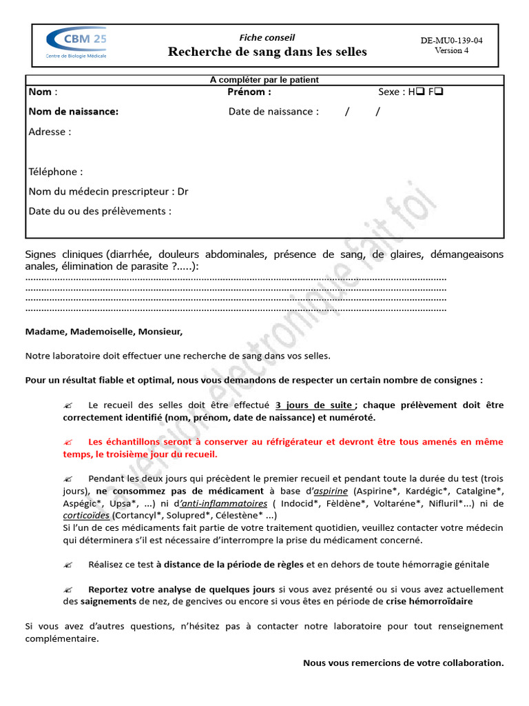 Protocole - Prelevement - Sang Occulte | PDF