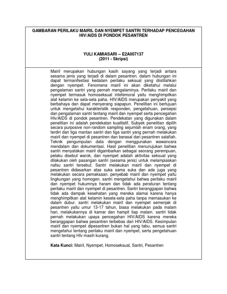 Gambaran Perilaku Mairil Dan Nyempet Santri Terhadap Pencegahan Hiv ...