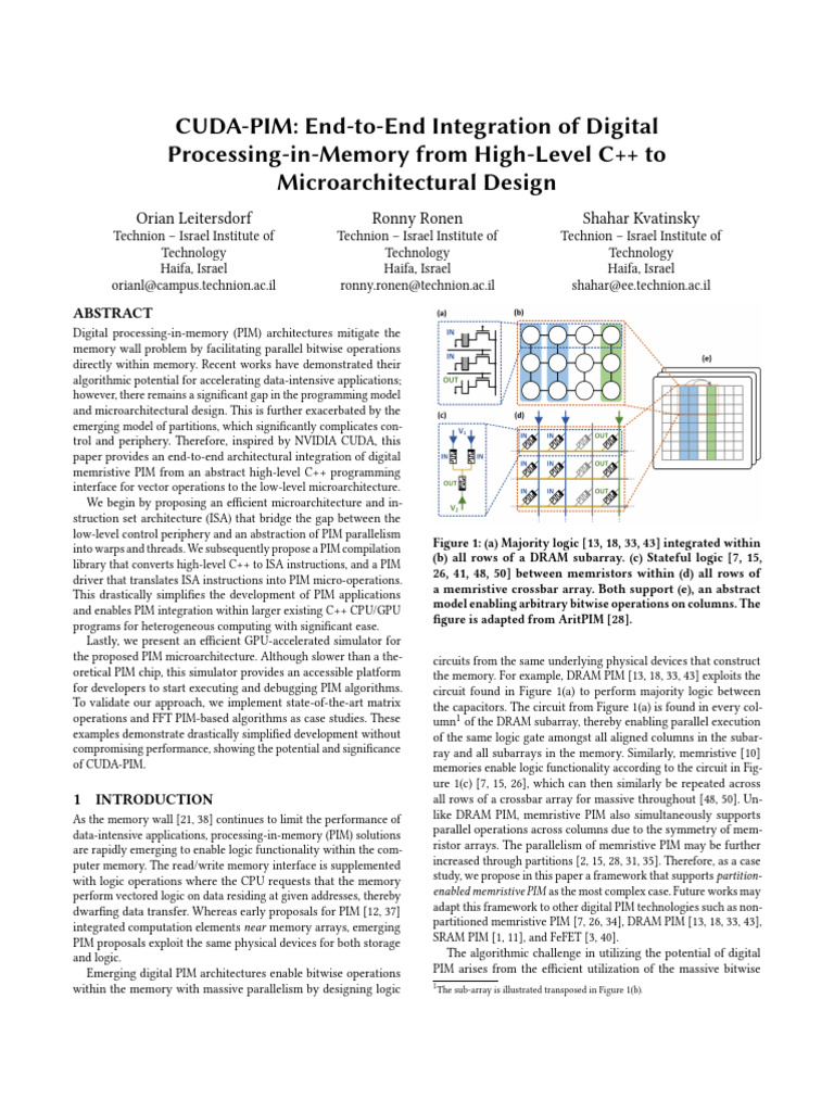 No01-CUDA-PIM-End-to-End Integration of Digital Processing-in-Memory-wcode | PDF