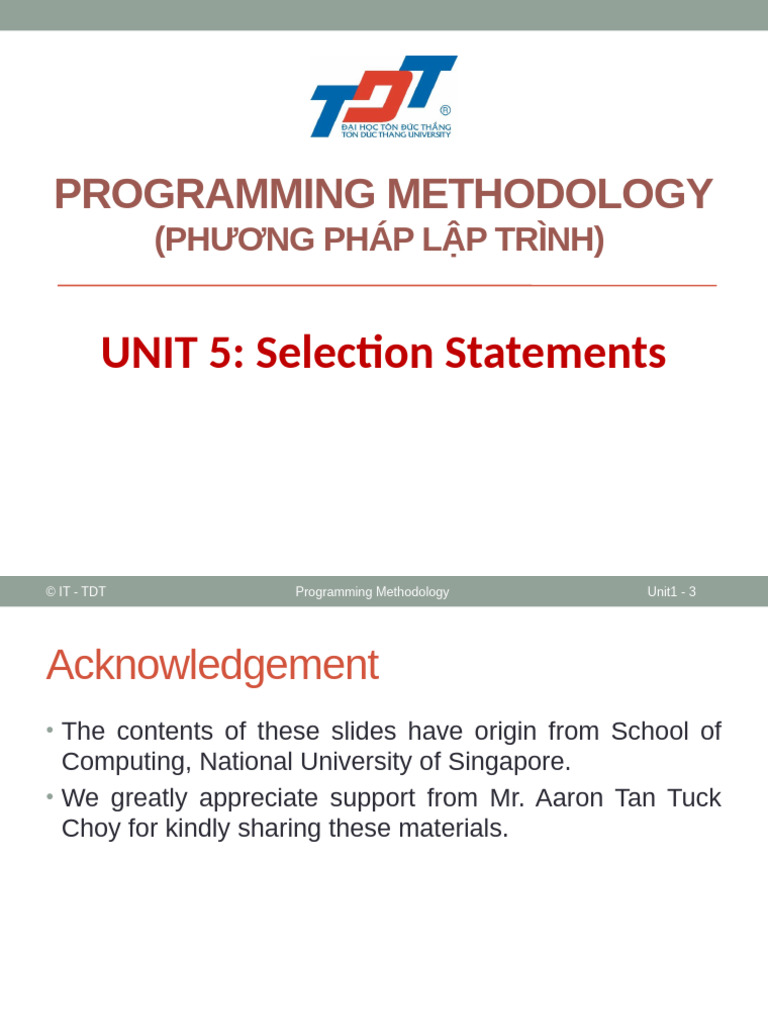 Unit 5 - Selection Statements | PDF