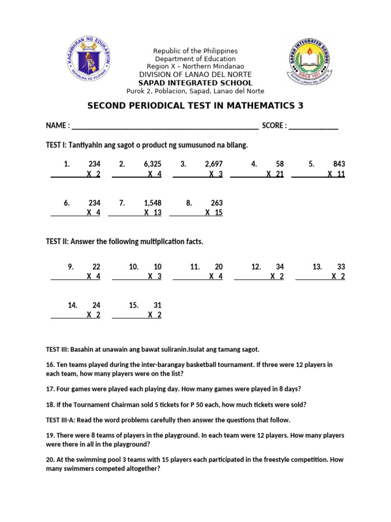 PT_MATHEMATICS 3_Q2 | PDF