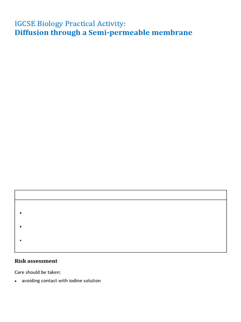 IGCSE Biology Diffusion Practical Activity | PDF