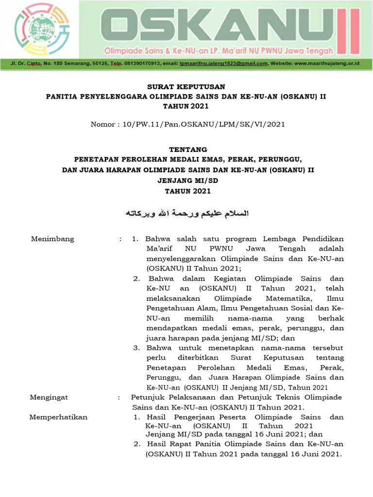 SK Oskanu Jenjang Mi SD | PDF