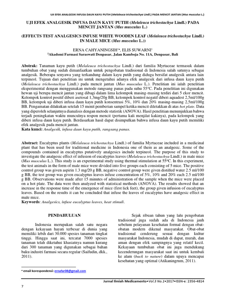 Uji Efek Analgesik Infusa Daun Kayu Puti Fa57cced | PDF