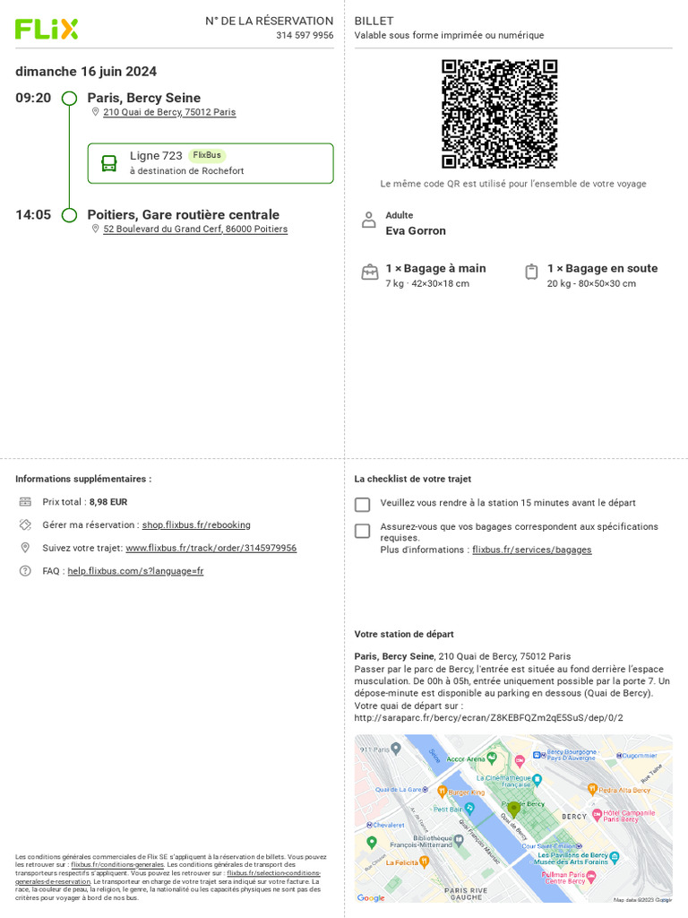 Billet Bus Bercy-Poitiers | PDF