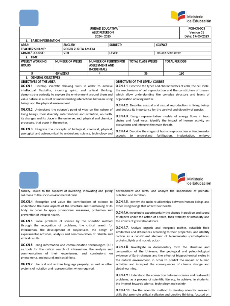 Pca - 9no Science (Roger) | PDF