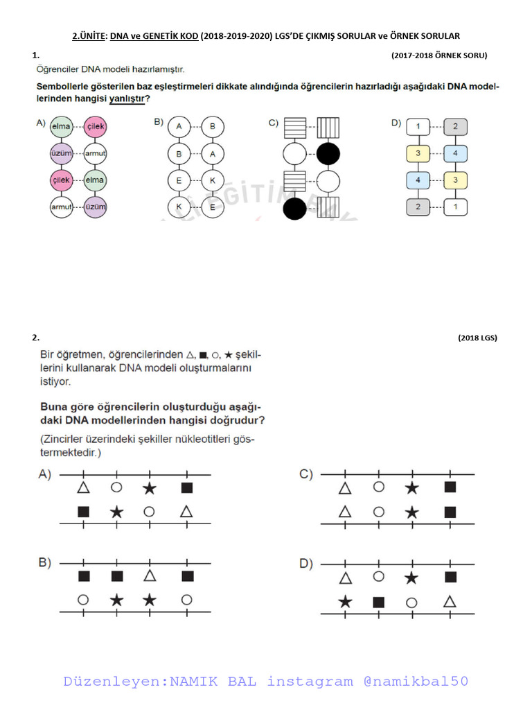 Sinif Fen Bilimleri 2.unite Dna Ve Genetik Kod Lgs Ornek Ve Cikmis ...