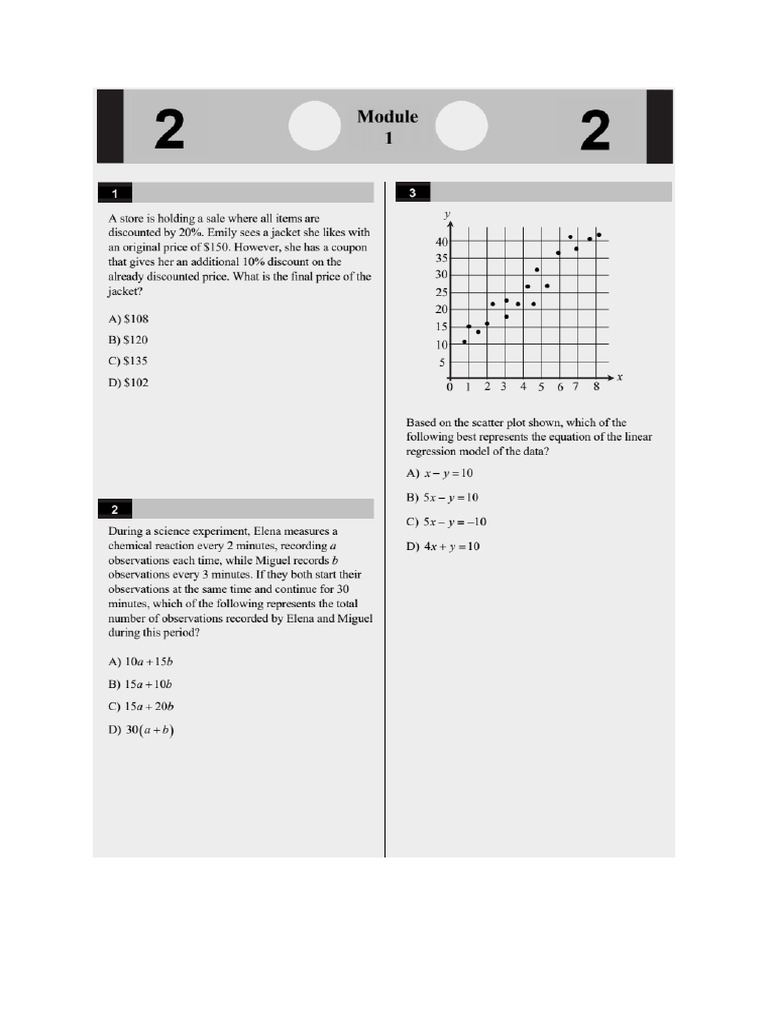 SAT Math Practice Test 7 Module 1 | PDF