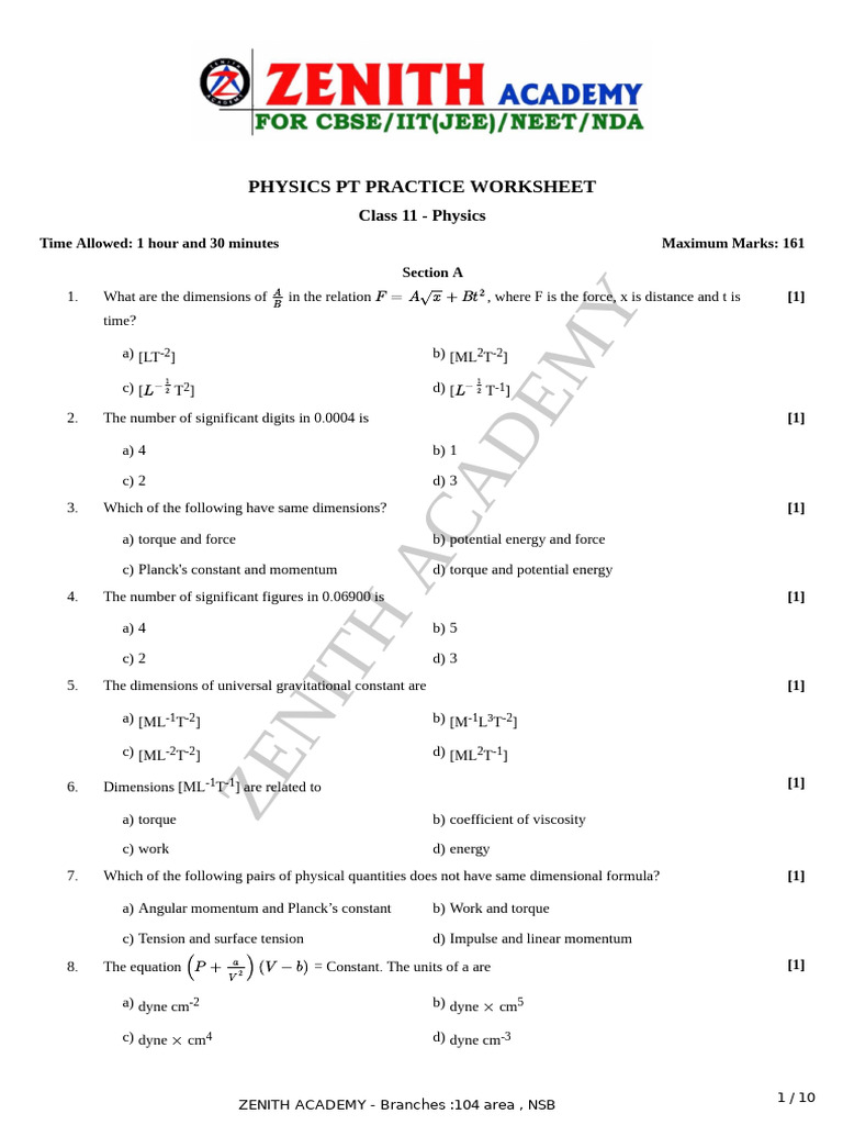 Revision Worksheet Class 11 CH-1,2,3& 4 PT-1 | PDF