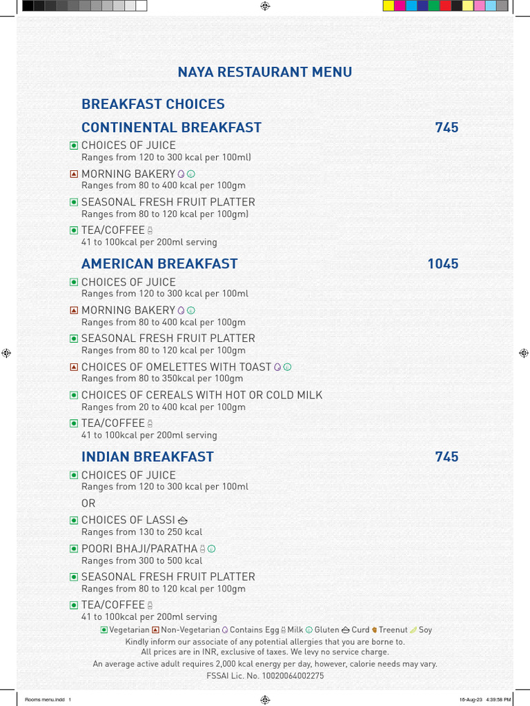 Naya Restaurant Menu | PDF