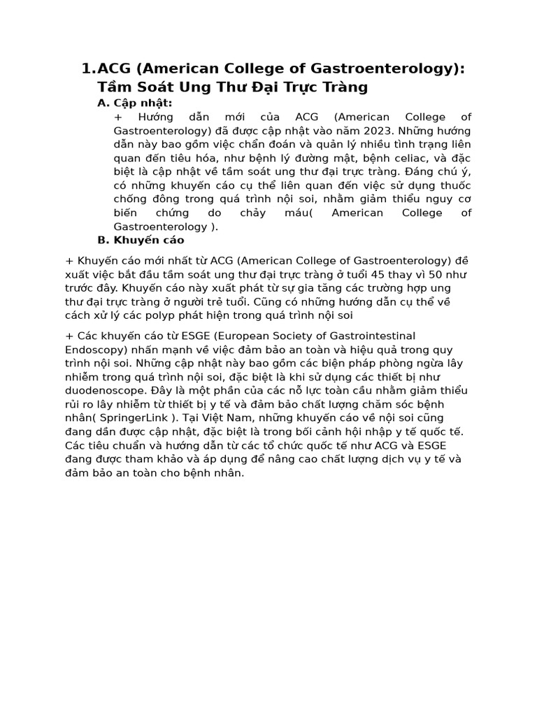 1.ACG (American College of Gastroenterology) : Tầm Soát Ung Thư Đại Trực Tràng | PDF