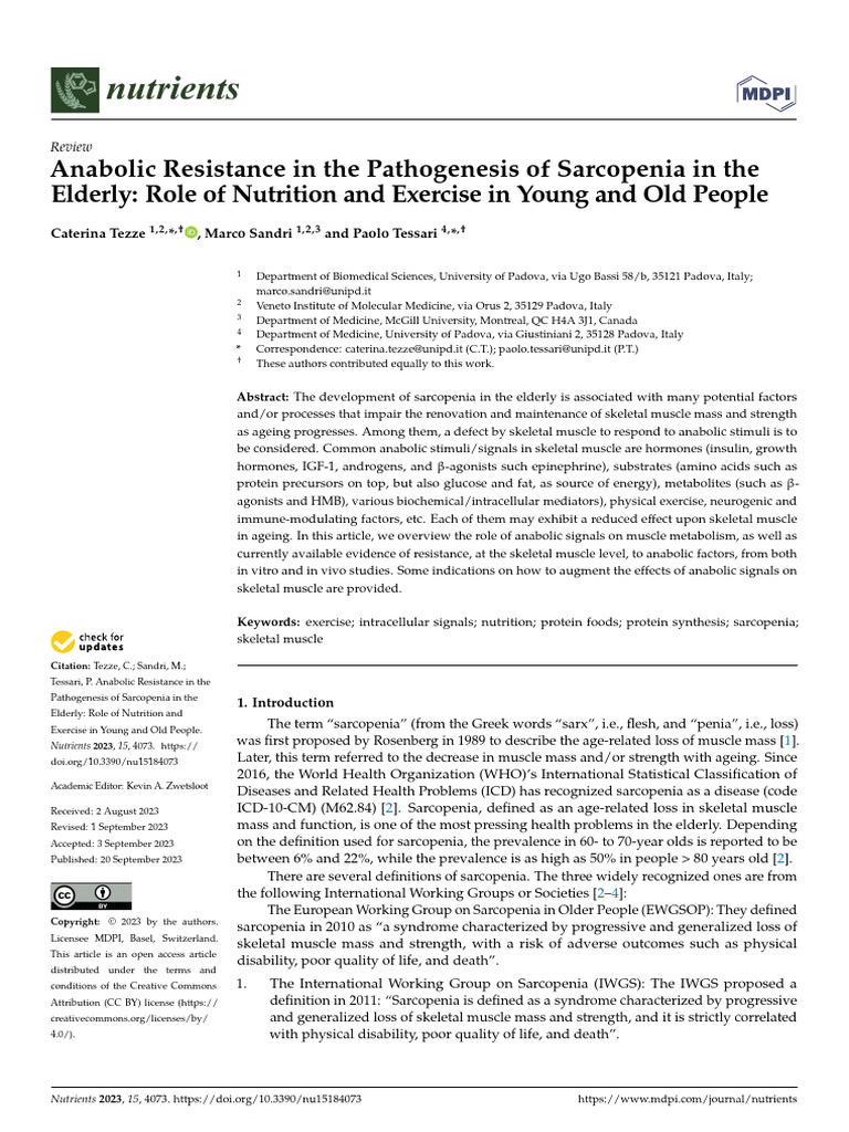 Anabolic Resistance in The Pathogenesis of Sarcopenia in The Elderly ...