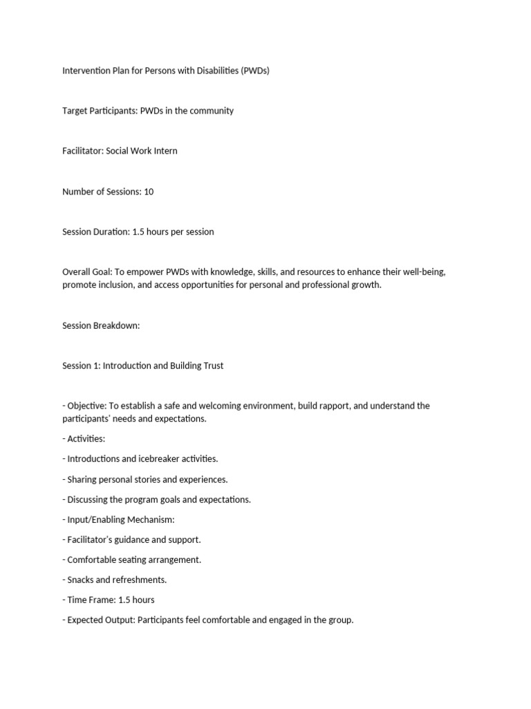 Intervention Plan (PWD) Sample | PDF