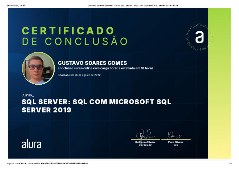 Gustavo Soares Gomes - Curso SQL Server_ SQL com Microsoft SQL Server 2019 - Alura | PDF