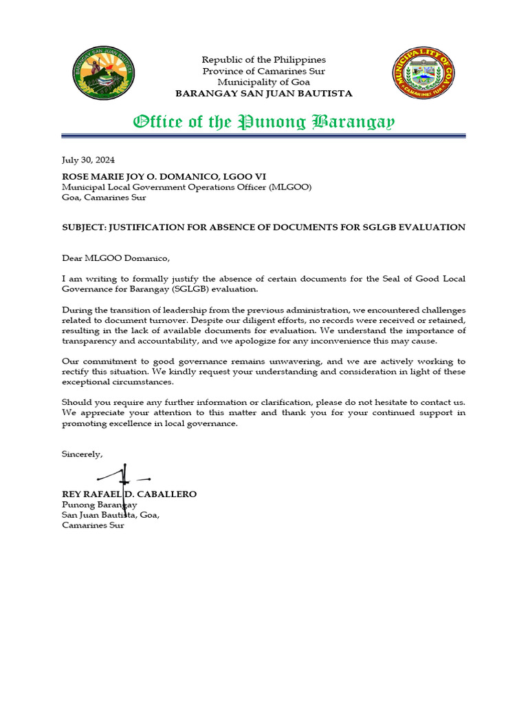 SGLGB_Justification Letter (SJB) | PDF