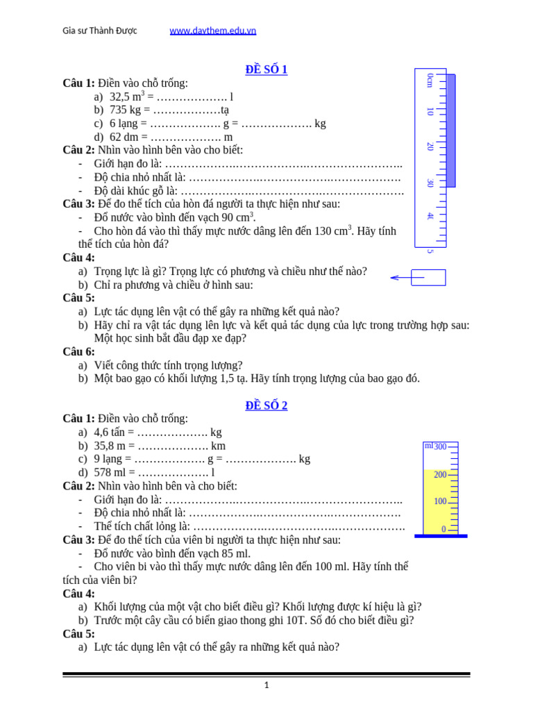 9 de Thi Hki Vat Li Lop 6 9 de Thi Hki Vat Li Lop 6 PDF | PDF