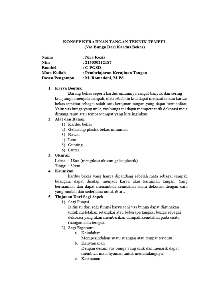 Konsep Kerajinan Tangan Teknik Tempel Nira Kezia | PDF