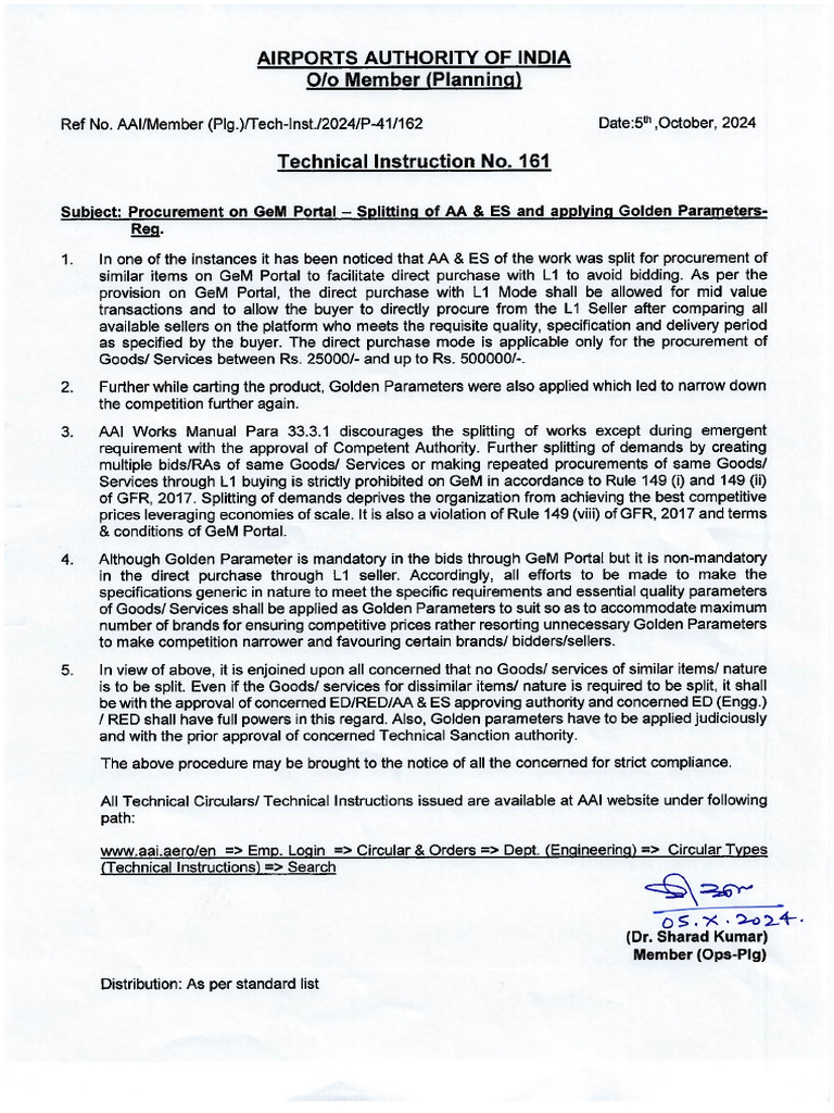 TI-161 - Procurement On GeM Portal - Splitting of AA & ES and Applying ...