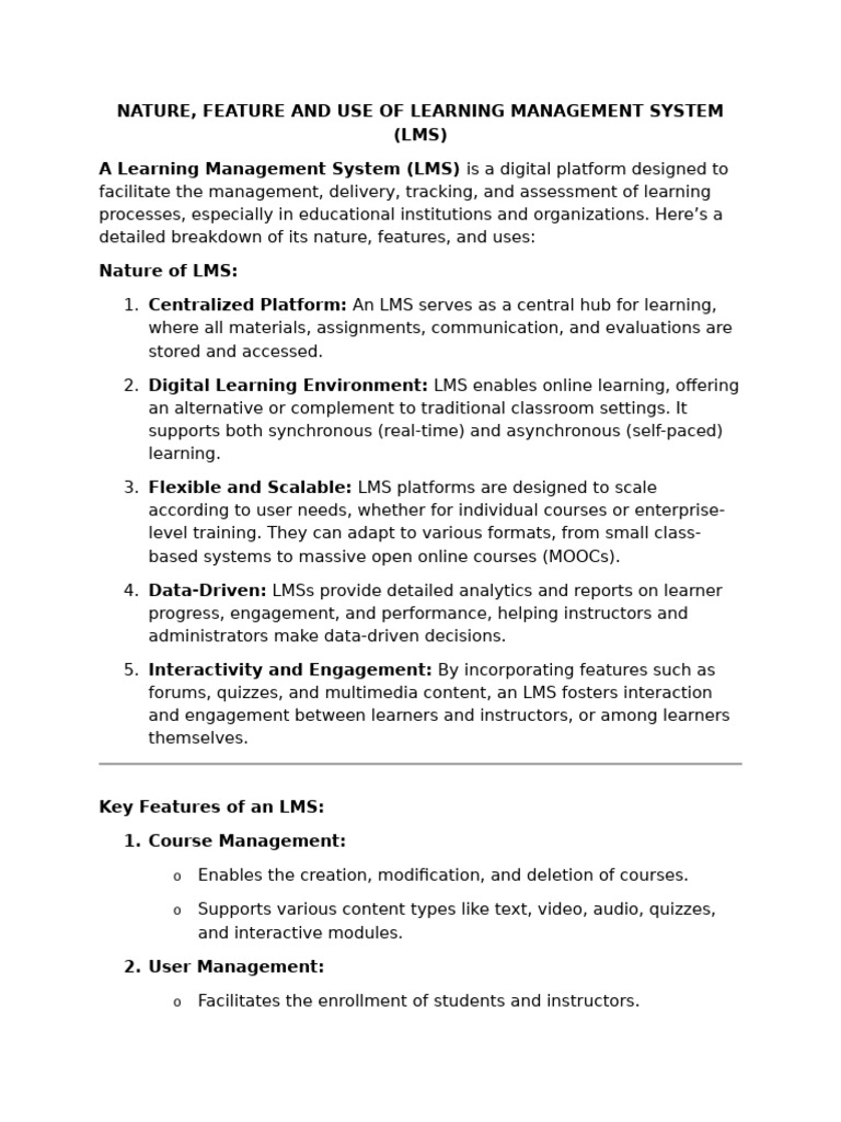 (TTL 2) Nature, Feature and Use of Learning Management System (LMS) | PDF