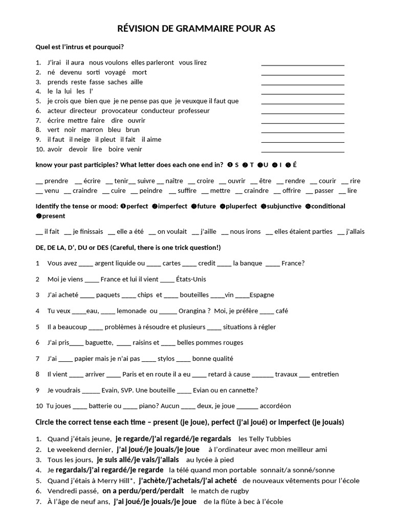 Révision de Grammaire Pour As | PDF
