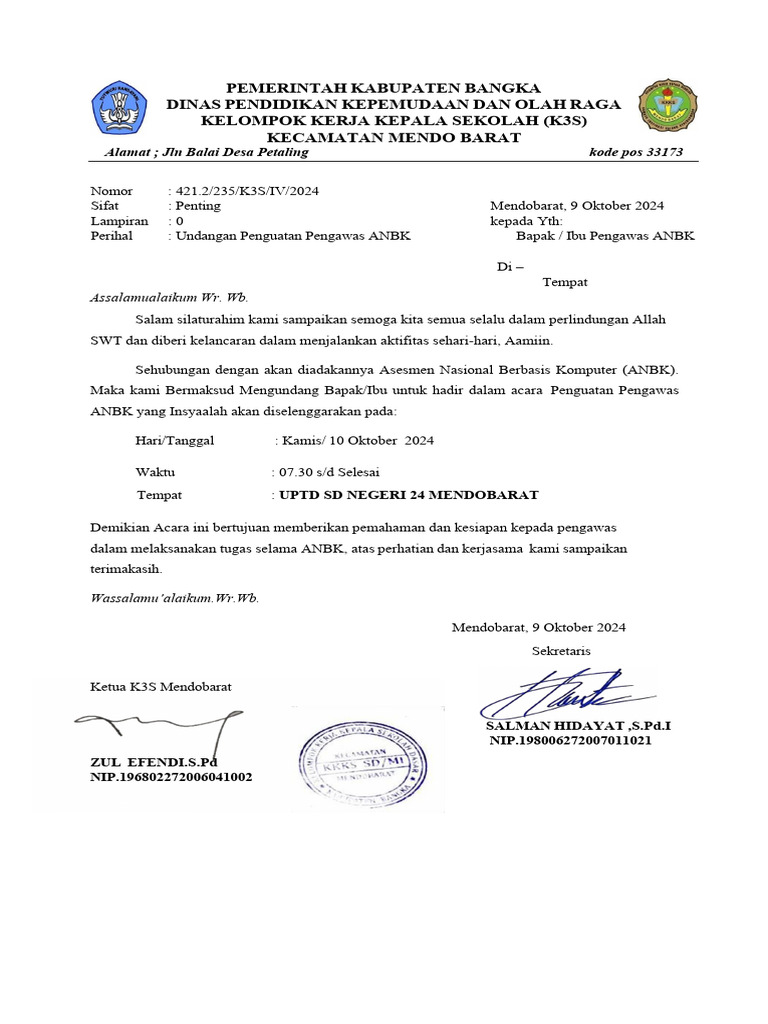 Undangan Pengawas Anbk | PDF