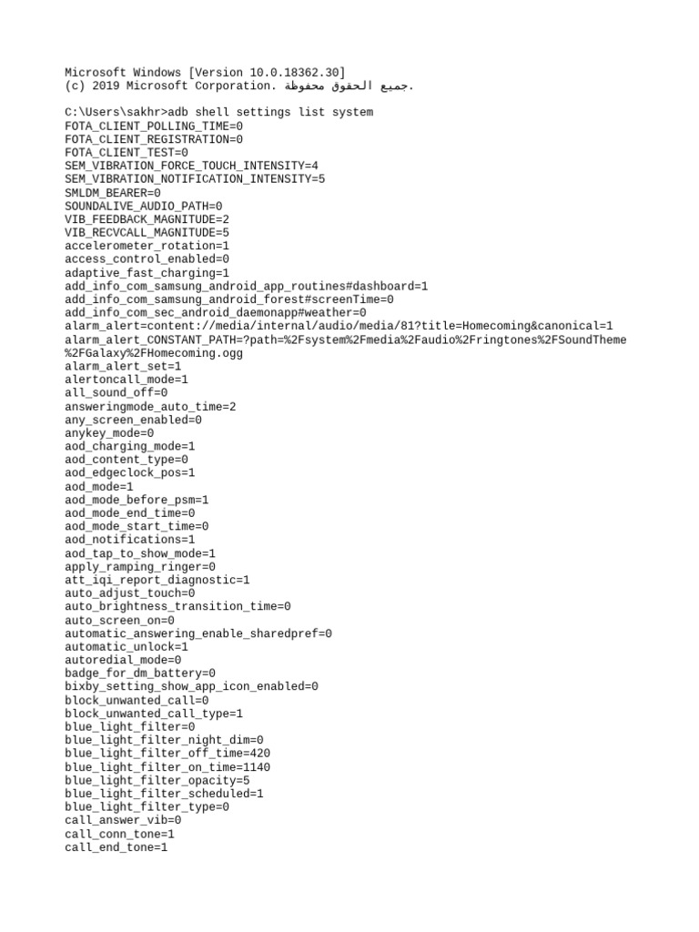 Adb Shell Settings List System | PDF | Microsoft | Smartphone