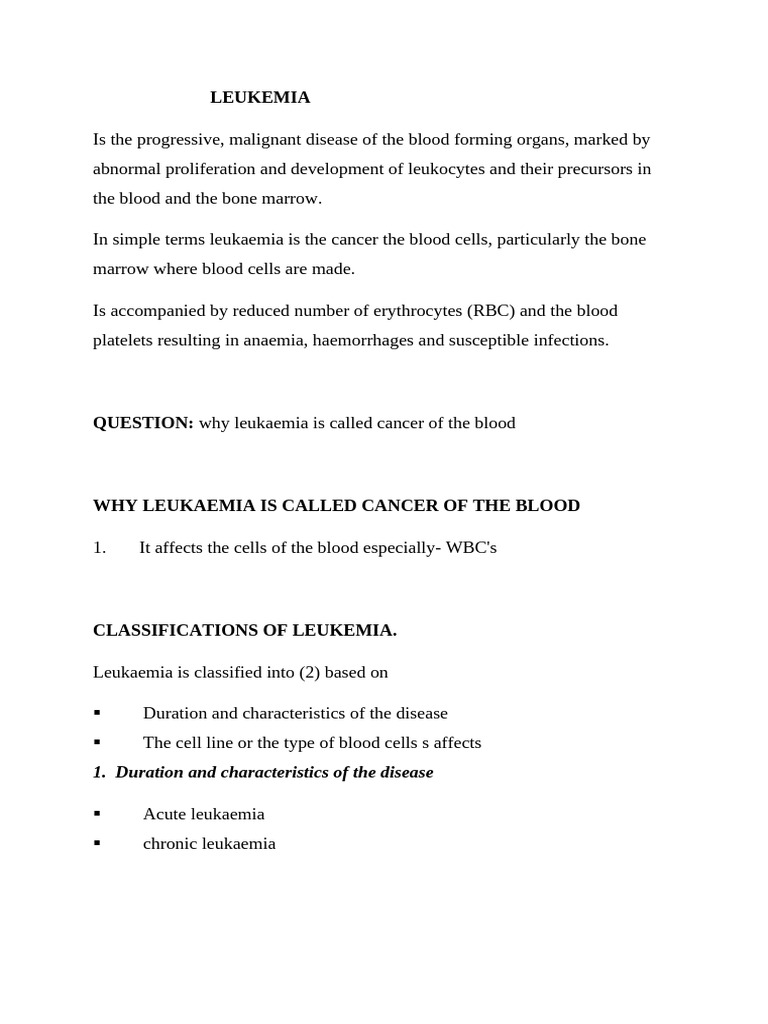 Leukaemia | PDF | Leukemia | White Blood Cell