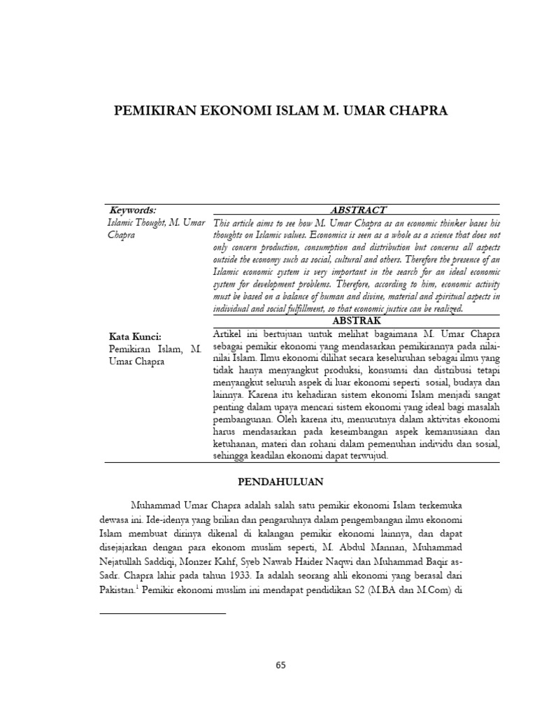 Pemikiran Ekonomi Islam M Umar Chapra | PDF