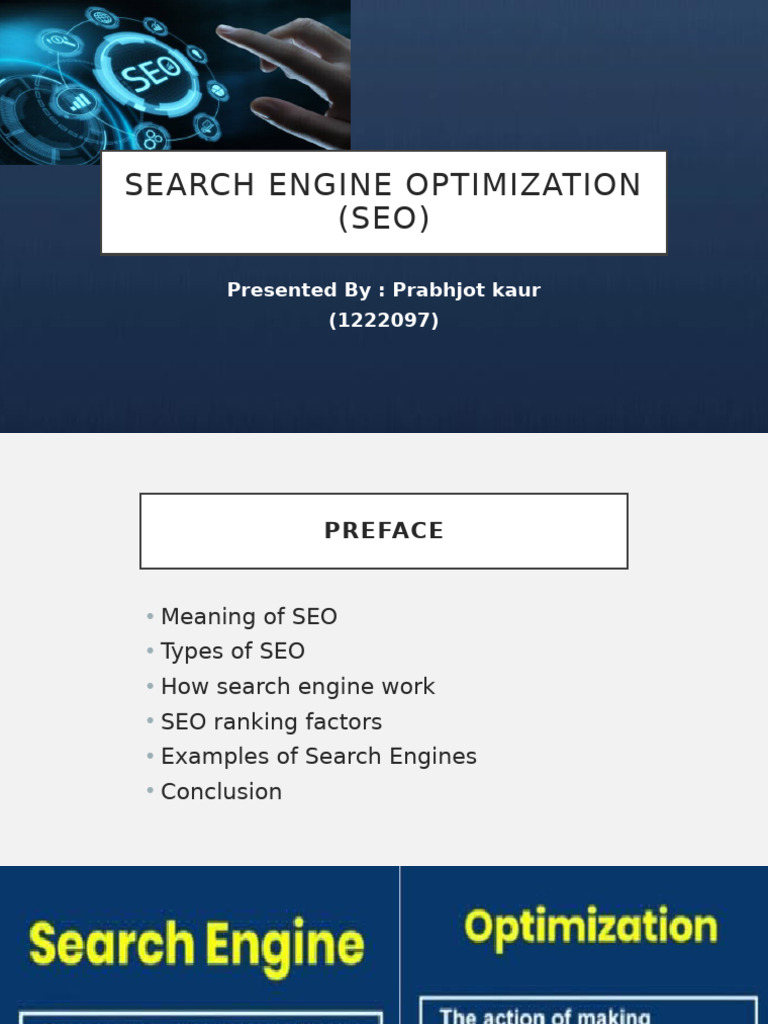Search Engine Optimization (SEO) : Presented By: Prabhjot Kaur (1222097) | PDF