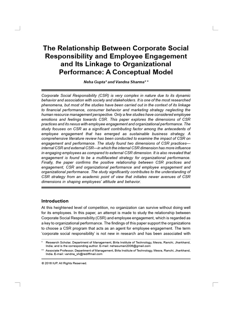The Relationship Between Corporate Social Responsibility and Employee ...