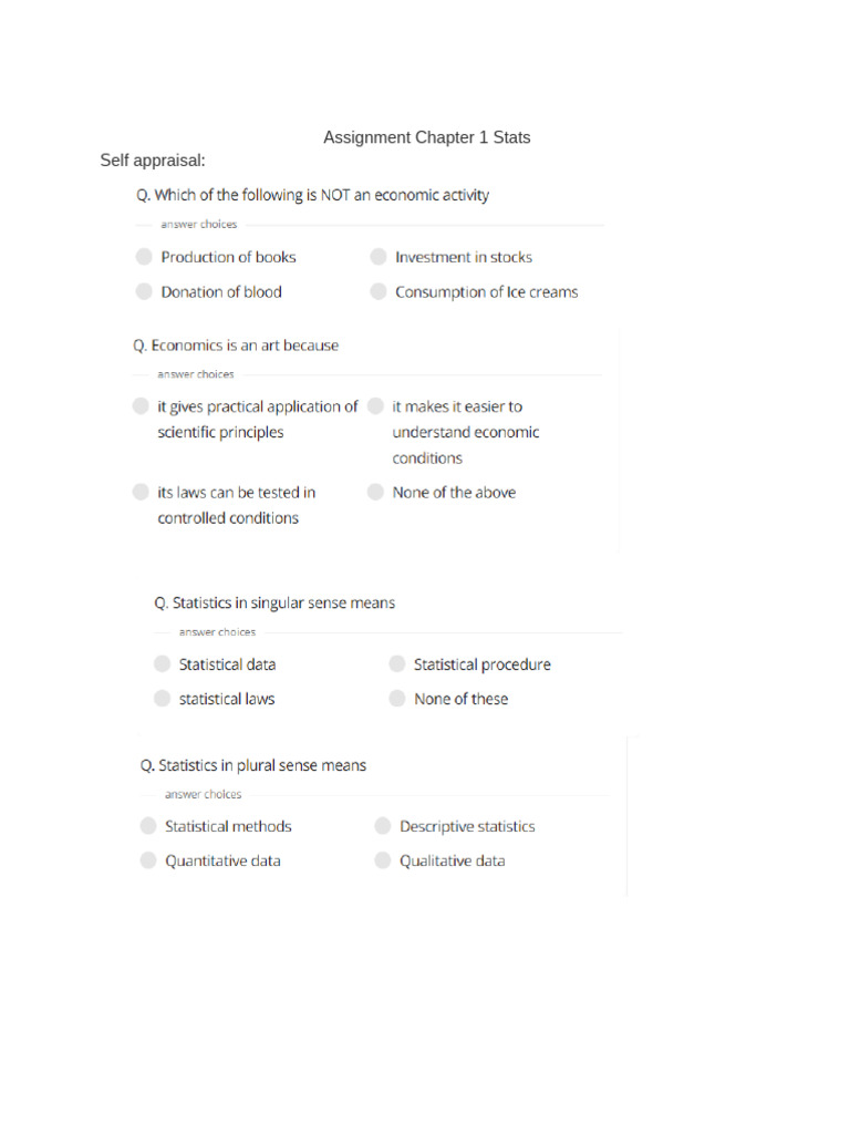 Assignment Chapter 1 Stats | PDF