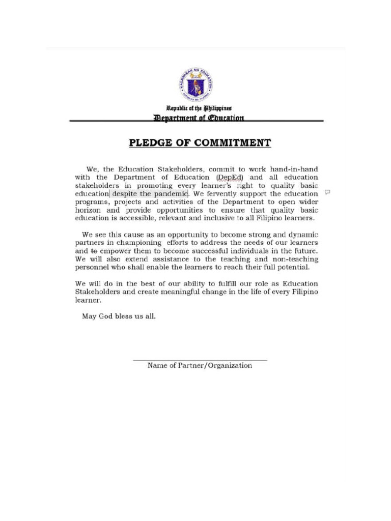 Pledge of Commitment Partnership - WORD | PDF