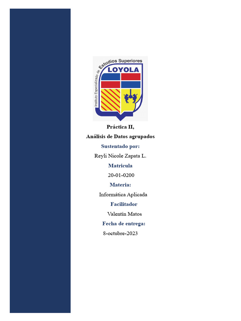 Analisis de Datos Agrupados, Informatica Aplicada, Reyli Zapata L.. | PDF