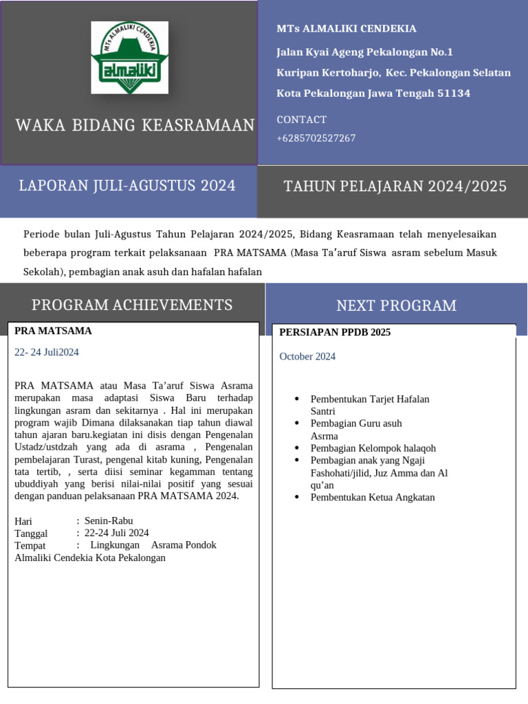 Program Kerja Waka Bidang Kesiswaan Jul-Agus 24 | PDF